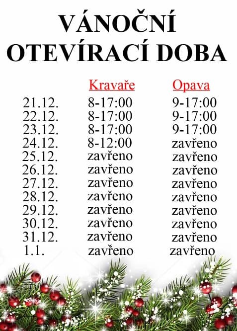 PRODEJNÍ DOBA VÁNOCE A NOVÝ ROK 2020/2021 - JAŘABOVÁ.cz